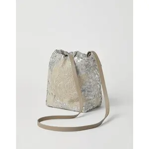 Brunello Cucinelli Sequined Embroidered Shoulder Bag - Silver