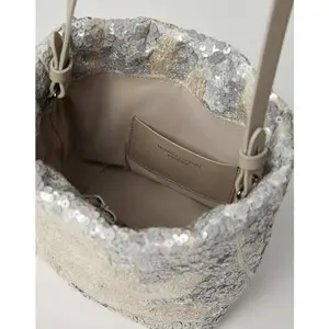 Brunello Cucinelli Sequined Embroidered Shoulder Bag - Silver