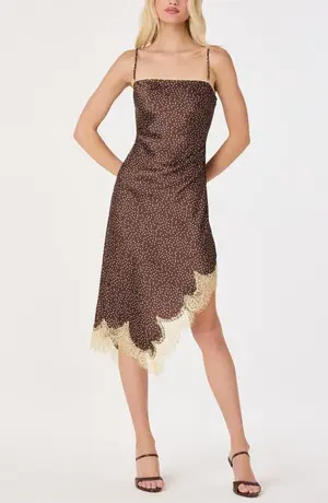 Astr The Label Kiersten Polka Dot Lace Trim Slipdress - Brown Polkadot