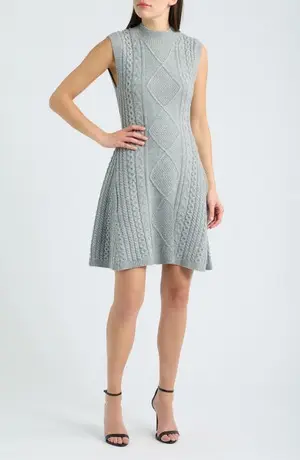 Eliza J Sleeveless Mock Neck Cable Knit Sweater Dress