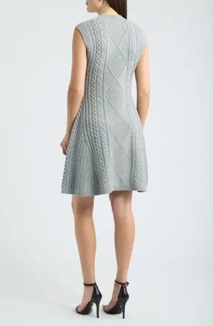 Eliza J Sleeveless Mock Neck Cable Knit Sweater Dress