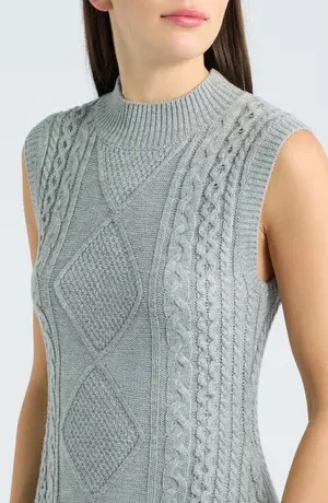 Eliza J Sleeveless Mock Neck Cable Knit Sweater Dress