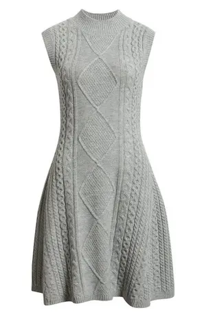 Eliza J Sleeveless Mock Neck Cable Knit Sweater Dress