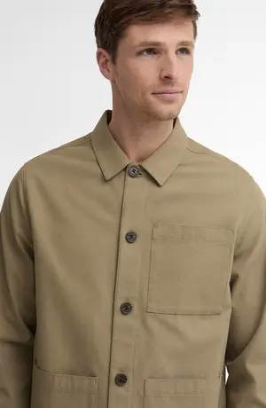Barbour Tartan Trim Washed Cotton Shirt Jacket - Mushroom