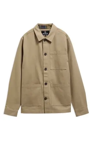 Barbour Tartan Trim Washed Cotton Shirt Jacket - Mushroom