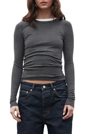 BAYSE Nyla Long Sleeve T-shirt - Dark Heather Grey