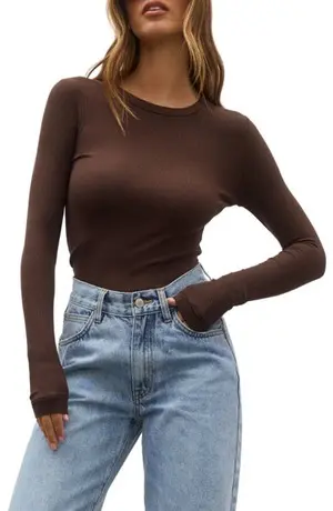 BAYSE Nyla Long Sleeve T-shirt - Espresso