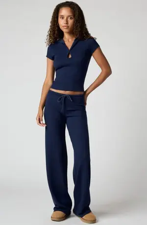FLORENCE BY MILLS Wide Leg Jersey Rib Sweatpants - Navy