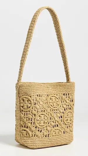 Tory Burch Lock T Monogram Crochet Bucket Bag