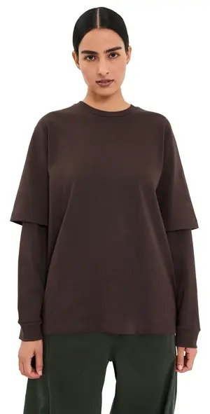 Tibi Perfect Double Layer Long Sleeve Tee - Brown
