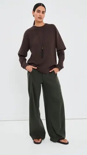 Tibi Perfect Double Layer Long Sleeve Tee - Brown