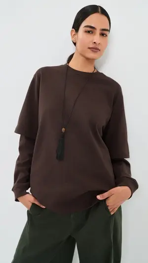 Tibi Perfect Double Layer Long Sleeve Tee - Brown
