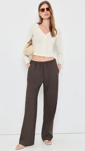 Enza Costa Supima Cotton V Neck Cardigan