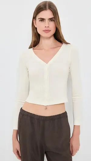Enza Costa Supima Cotton V Neck Cardigan