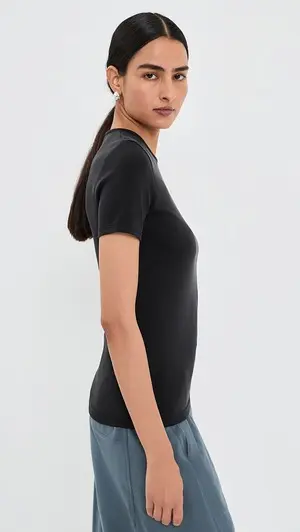 Tibi Feather Weight Viscose Neoprene Short Sleeve Tee
