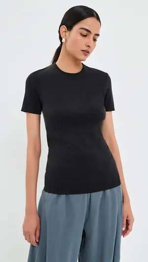 Tibi Feather Weight Viscose Neoprene Short Sleeve Tee