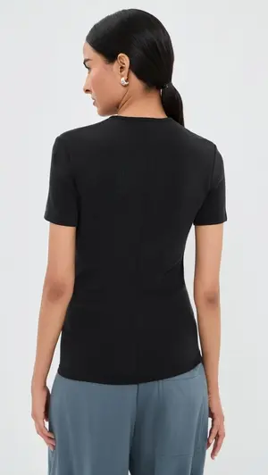 Tibi Feather Weight Viscose Neoprene Short Sleeve Tee