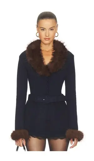 SELF-PORTRAIT Faux Fur Knit Cardigan