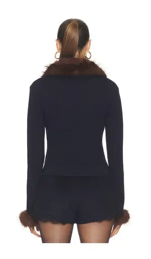 SELF-PORTRAIT Faux Fur Knit Cardigan