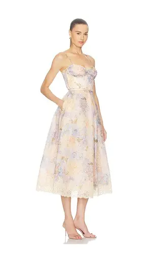Zimmermann Valiant Tucked Midi Dress In Peach