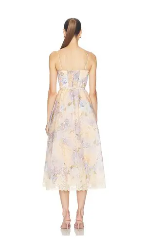 Zimmermann Valiant Tucked Midi Dress In Peach