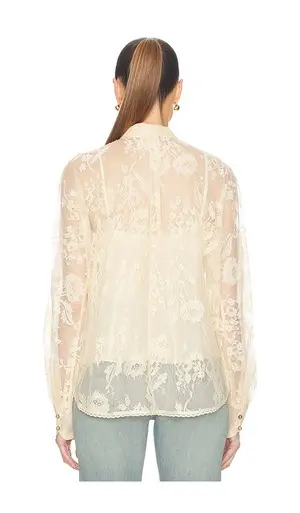 Zimmermann Valiant Lace Pussybow Blouse In Nude - Sand