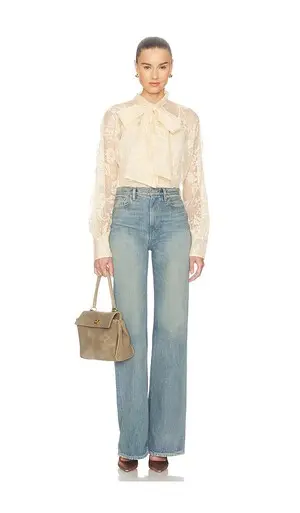 Zimmermann Valiant Lace Pussybow Blouse In Nude - Sand