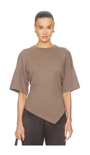 Enza Costa Supima Structured Jersey Assymetrical Tee In Tan