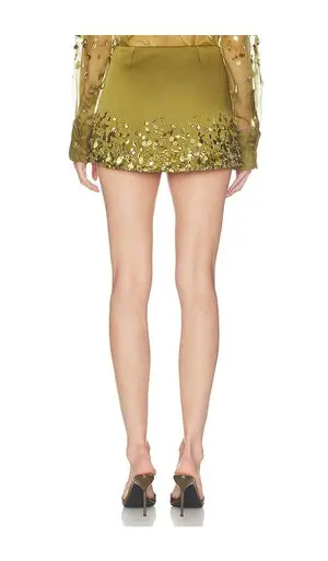 Retrofete Quilly Embroidered Skirt In Olive