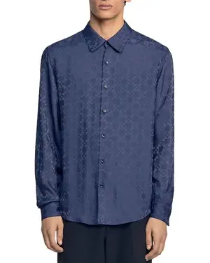 Sandro Jacquard Square Cross Loose Fit Shirt - Navy Blue