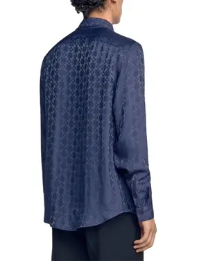 Sandro Jacquard Square Cross Loose Fit Shirt - Navy Blue