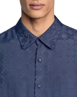 Sandro Jacquard Square Cross Loose Fit Shirt - Navy Blue