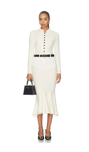 SELF-PORTRAIT Knit Denim Insert Midi Dress