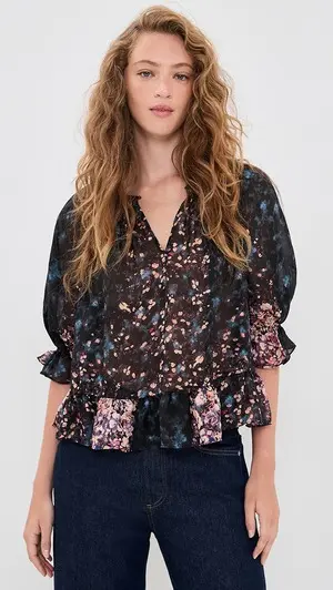 Ulla Johnson Elise Short Sleeve Silk Blouse - Eclipse