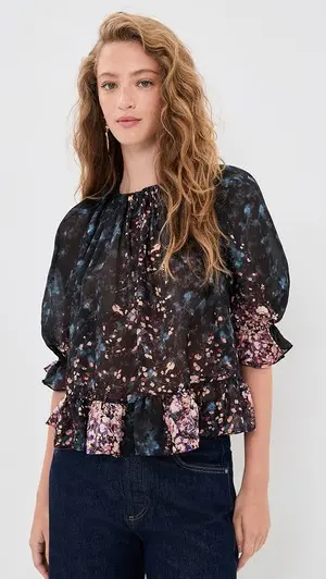 Ulla Johnson Elise Short Sleeve Silk Blouse