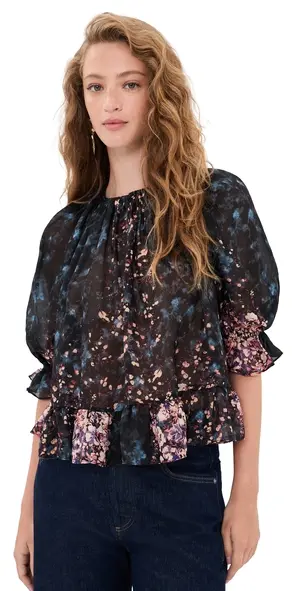 Ulla Johnson Elise Short Sleeve Silk Blouse - Eclipse