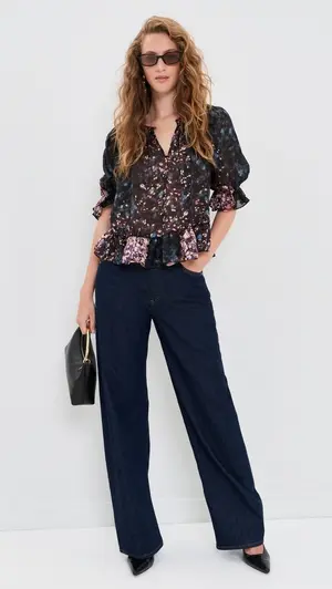 Ulla Johnson Elise Short Sleeve Silk Blouse - Eclipse