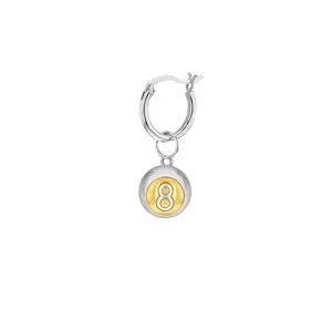 TRUE ROCKS 2 Tone Sterling & 18kt Gold Plated 8 Ball Mini Charm On Hoop - Silver