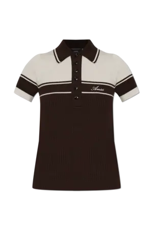 Amiri Wool Polo Shirt With Embroidered Logo - Brown