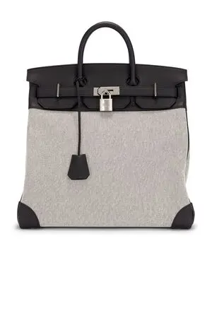 Hermès Toile & Evercolor Haut A Courroies Birkin 40 Handbag In Light Grey - Noir
