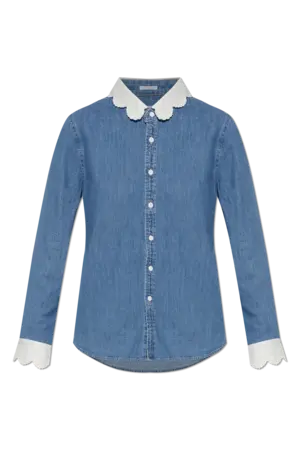MOTHER The Frilly Foxy Boxy Denim Shirt