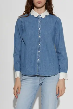 MOTHER The Frilly Foxy Boxy Denim Shirt