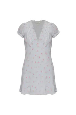 LoveShackFancy Yasmin' Floral Print V-neck Mini Dress - Blue