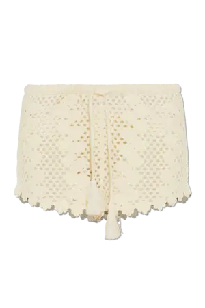 Posse Saskia Cotton Crochet Shorts - White