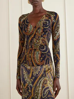 Etro Paisley-printed Jersey Blouse - Blue
