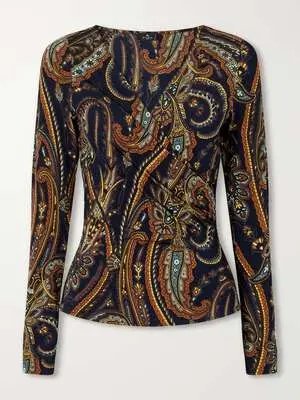 Etro Paisley-printed Jersey Blouse - Navy