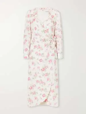 Alessandra Rich Floral-print Wrap Silk Midi Dress - Pink