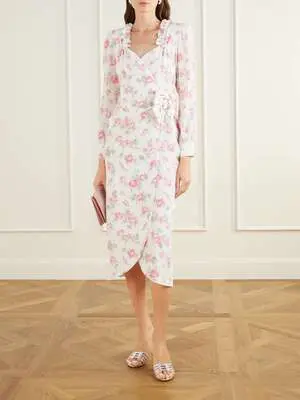 Alessandra Rich Floral-print Wrap Silk Midi Dress