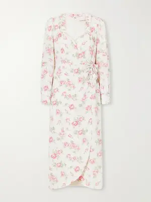 Alessandra Rich Floral Print Silk Midi Wrap Dress - Pink
