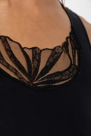 Hanro Rosaria' Cotton Tank With Lace Detail - Black